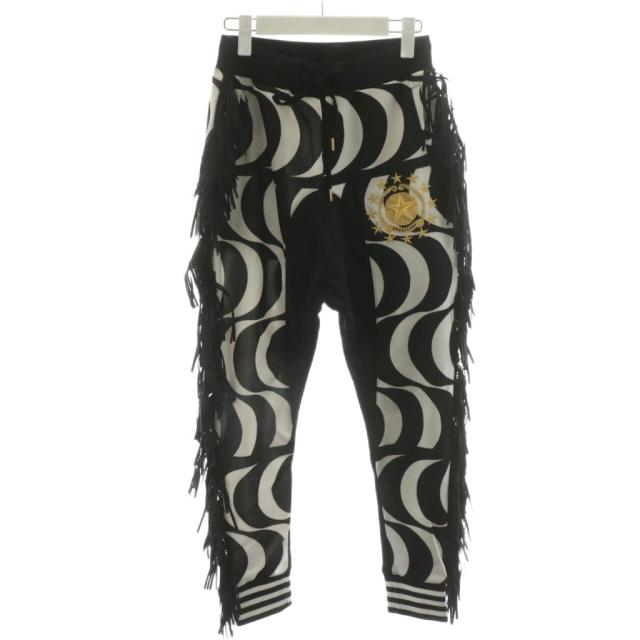 【中古】未使用品 ドレスキャンプ DRESSCAMP 15SS ジョガーパンツ フリンジ ロゴ 刺繍 スター 星 44 黒 白