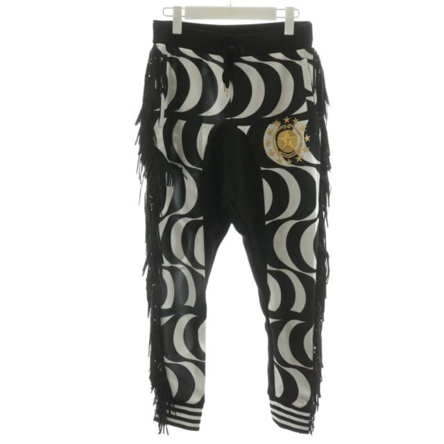 【中古】未使用品 ドレスキャンプ DRESSCAMP 15SS ジョガーパンツ フリンジ ロゴ 刺繍 スター 星 46 黒 白