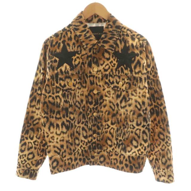 【中古】未使用品 ドレスキャンプ 16AW ジャケット ヒョウ柄 レオパード スター刺繍 星 コットン 46 茶 黒