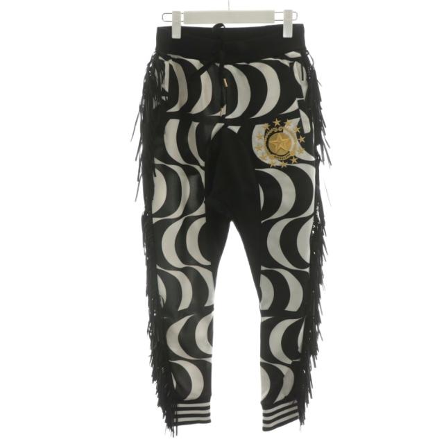 【中古】未使用品 ドレスキャンプ DRESSCAMP 15SS ジョガーパンツ フリンジ ロゴ 刺繍 スター 星 44 黒 白