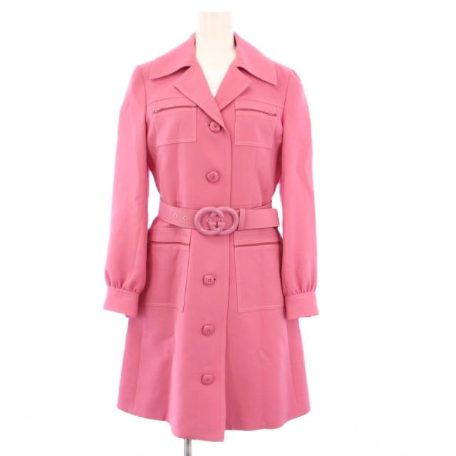 【中古】未使用品 グッチ GUCCI タグ付き トレンチコート アウター ロング GGベルト 38 ピンク 584123 /KH レディース