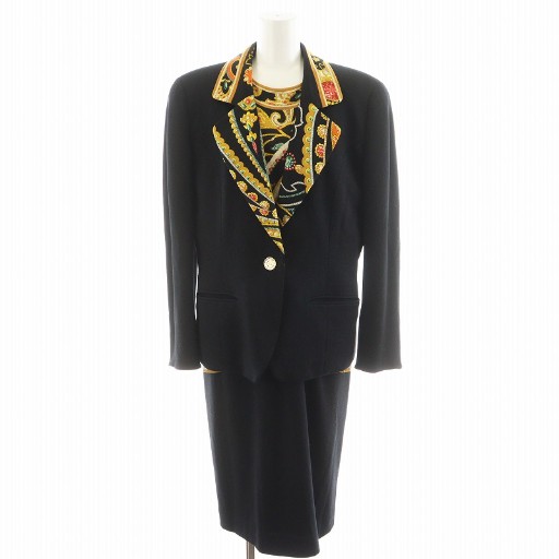 【中古】レオナール FASHION スーツ セットアップ テーラードジャケット シングル ワンピース 11AR 黒