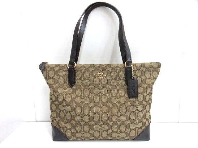 【中古】コーチ COACH シグネチャー トートバッグ F29958 ベージュ ブラウン系 キャンバス レザー ショルダーバッグ