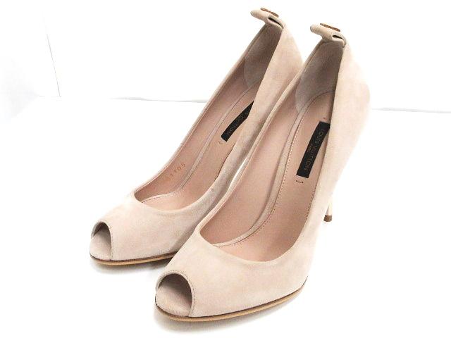 【中古】ルイヴィトン LOUIS VUITTON オープントゥ パンプス スエード ベージュ 35 1/2 ハイヒール 靴 箱付 ☆AA★