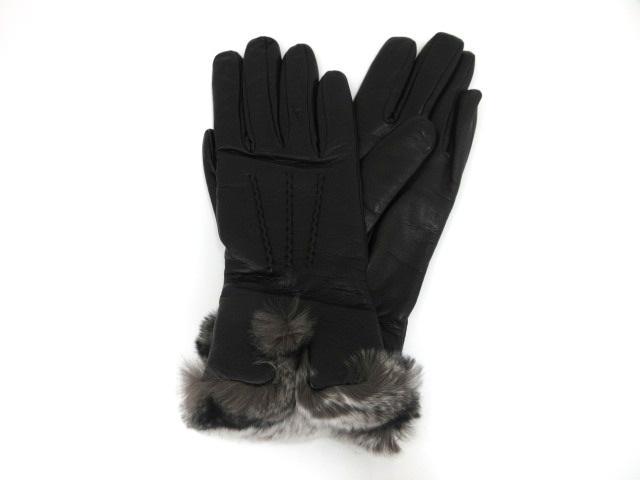 【中古】未使用品 セルモネータ グローブス Sermoneta gloves レザーグローブ ブラウン系 濃茶 サイズ7 ファー 手袋