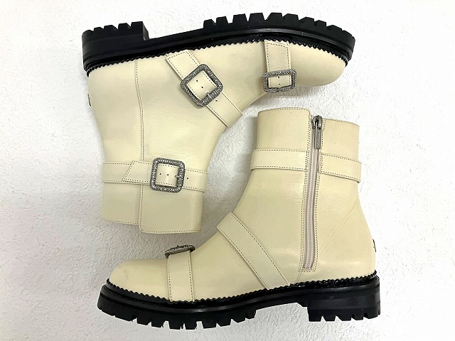 中古】ジミーチュウ JIMMY CHOO ビジュー装飾バックル レザーショート