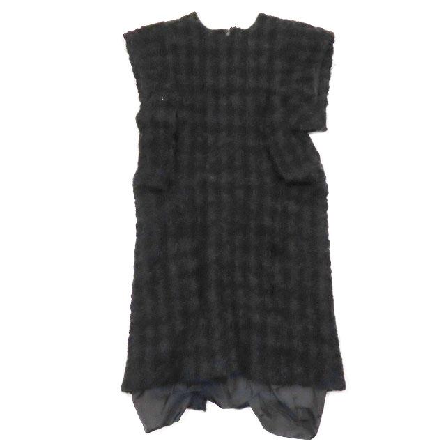 【中古】コムデギャルソン オールド ヴィンテージ vintage 80s 80年代 千鳥柄 半袖 縮絨 ニット ワンピース ドレス