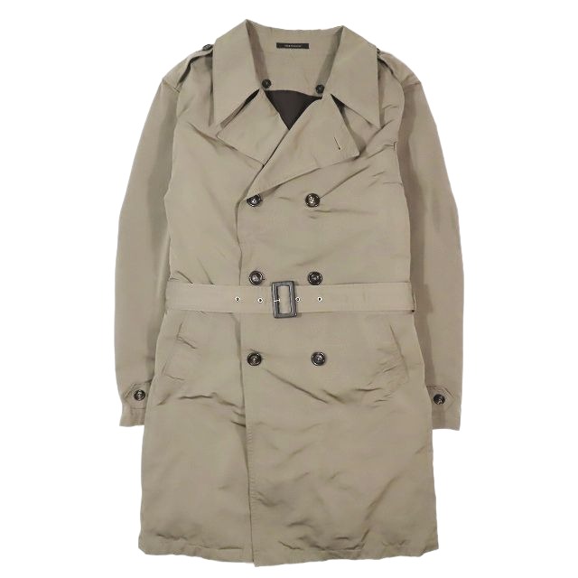 【中古】ボリオリ BOGLIOLI トレンチコート ジャケット ロング丈 ヘリンボーン柄 ナイロン ライナー付き ツイル サイズ50 L ベージュ