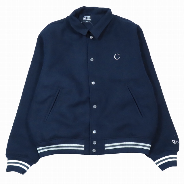 【中古】未使用品 NEW ERA × CALNAMUR メルトン ヴァーシティジャケット XL ネイビー/2 メンズ レディース