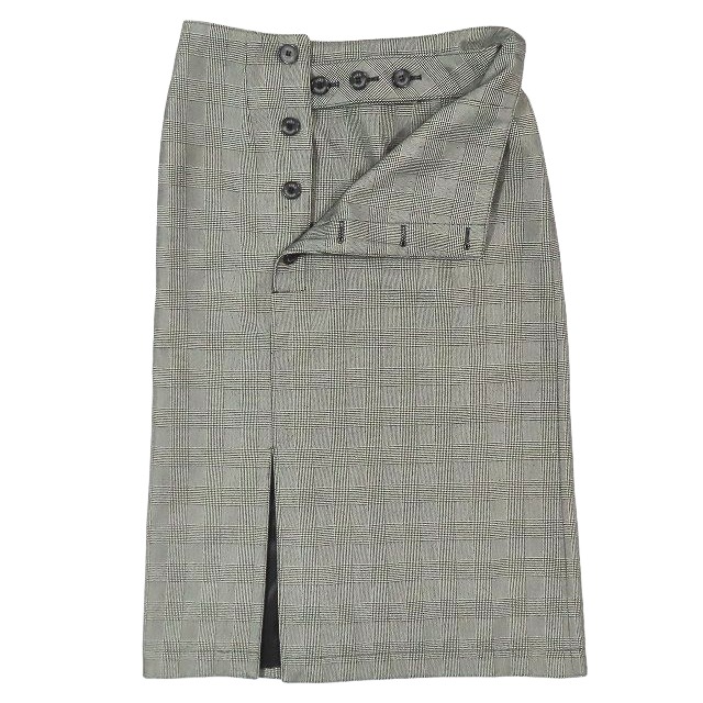 【中古】美品 rokh ロク グレンチェック柄 フロントボタン スカート 膝丈 ミディ丈 スリット ボトムス サイズ40 M グレー レディース