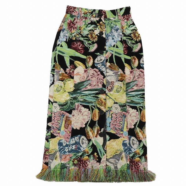 【中古】美品 GOLDEN  ゴブラン タイトスカートフロントボタン フリンジ 花柄 38 マルチカラー/1 レディース