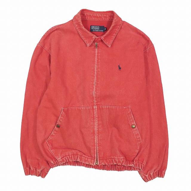 【中古】Polo by Ralph Lauren 90's ヴィンテージ デニム スイングトップ ジャケット 裏起毛 オールド カバーオール 刺繍 ブルゾン 赤 M