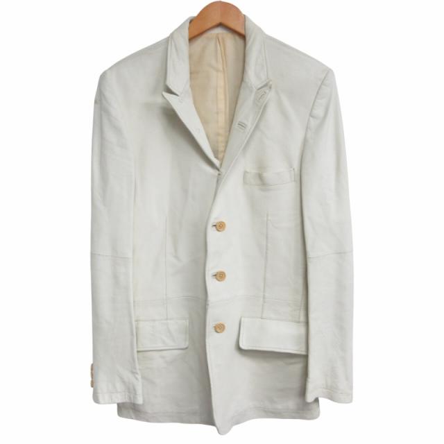 【中古】ヨウジヤマモトプールオム 10AW ウォッシュドシープスキンレザー ジャケット 革ジャン 本切羽 ホワイト 2