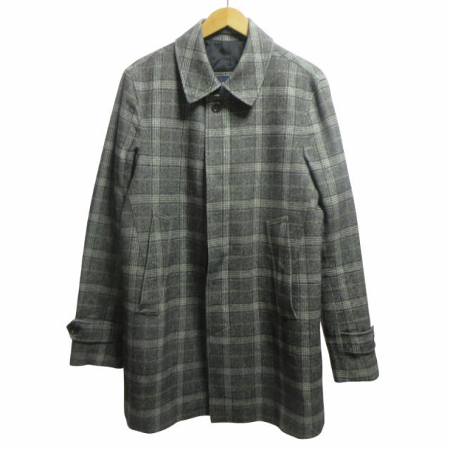 【中古】ヘルノ HERNO 中綿 ステンカラーコート グレンチェック ウール 比翼 グレー系 S相当 メンズ
