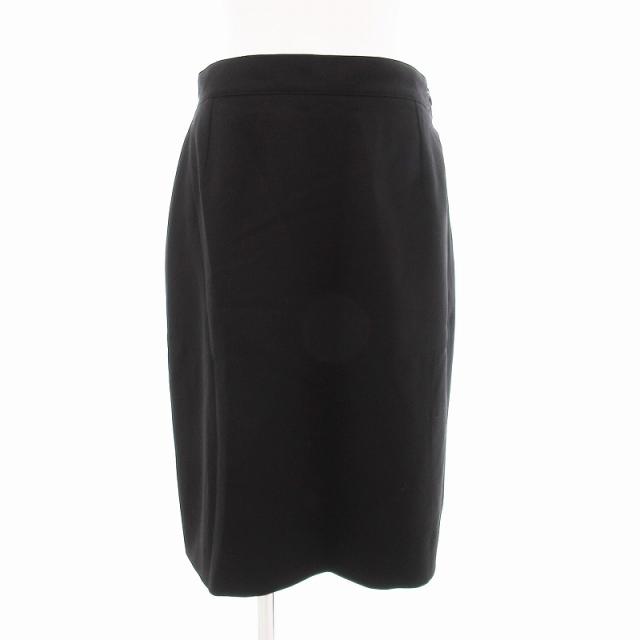 【中古】シャネル CHANEL ウール スカート ひざ丈 バックプリーツ ココマークボタン 黒 ブラック /JS IBO64