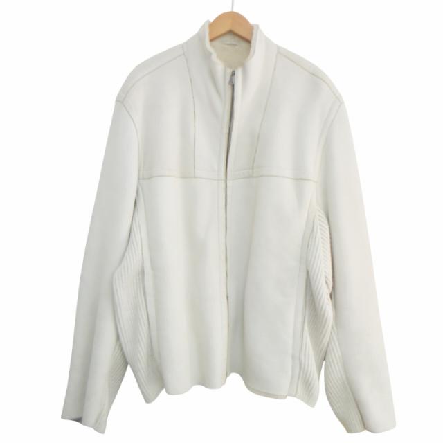 【中古】ヒューゴボス 最高級 ムートン ジャケット 羊革 ラムレザー 白 ホワイト 希少 大きいサイズ 58 4XL相当 IBO66