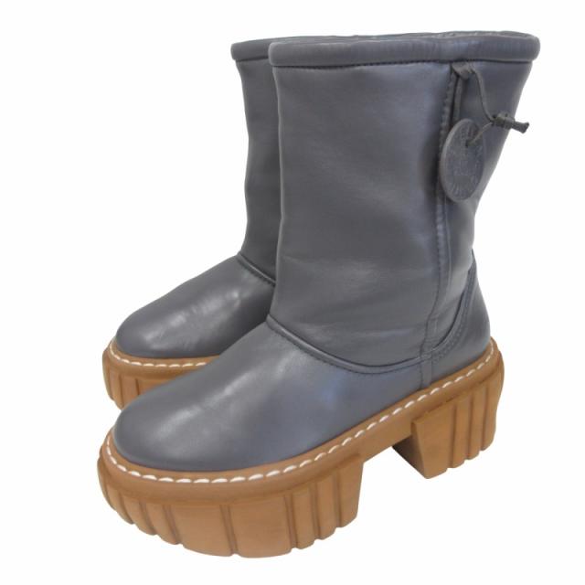 【中古】ステラマッカートニー エミリー EMILIE Teddy Boots ショートブーツ ボア 厚底 グレー 37 24cm IBO68