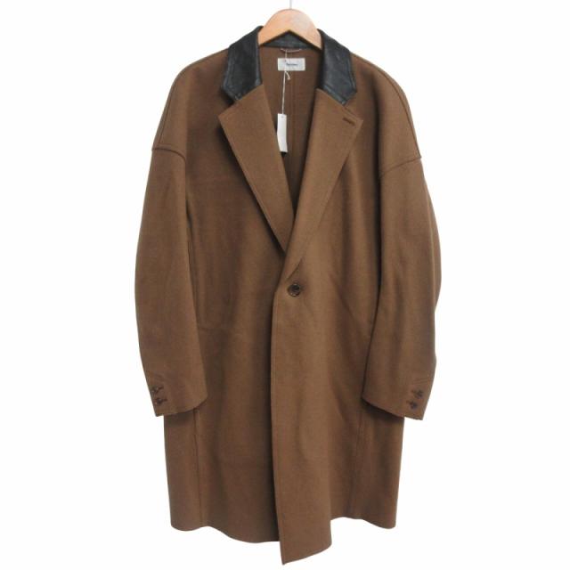 【中古】未使用品 The Steno ザ ステノ タグ付 チェスターコート レザー切替 カシミヤ混 ブラウン サイズ44 IBO68
