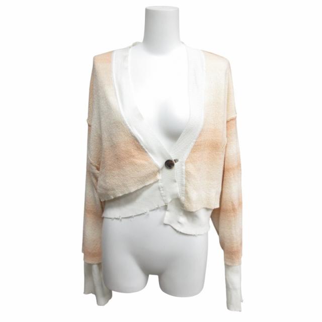 【中古】パーパーズ リバーシブルカーディガン ボレロ レイヤード風 ほつれ加工 白 オレンジ F フリーサイズ IBO70
