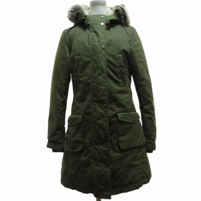 【中古】バブアー Barbour ファイバーダウンコート モッズコート ミリタリー 切替 カーキ 緑系 34 約XS-S IBO52