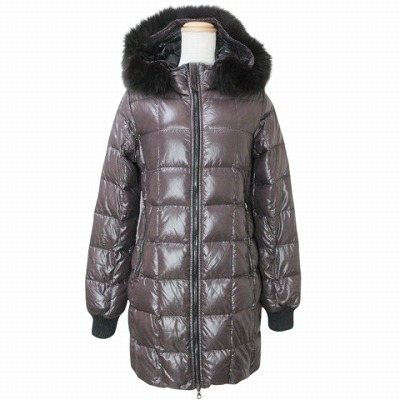 【中古】デュベティカ Cirene ダウンコート フォックスファー ジップアップ フーディー ナイロン 紫 パープル IBO70