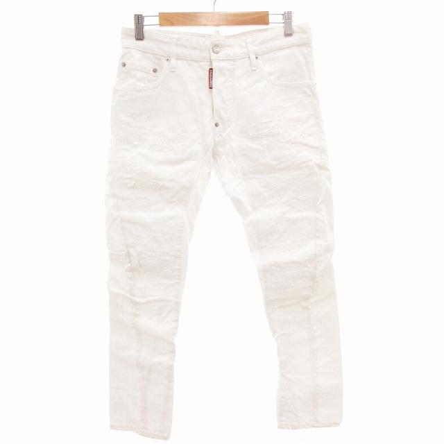 【中古】ディースクエアード DSQUARED2 21SS WHITE BULL デニムパンツ ジーンズ ダメージ加工 42 白 ホワイト IBO76