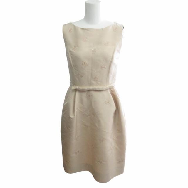 【中古】フォクシー FOXEY 美品 34864 Flower Classic ワンピース ウールシルク ひざ丈 ベージュ 40 約L IBO76