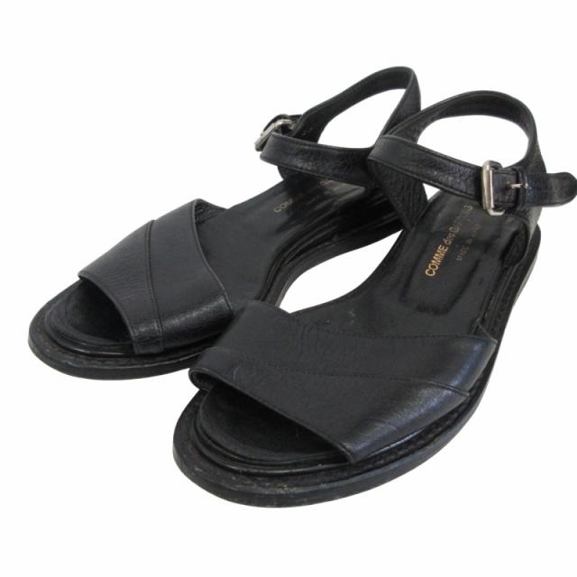 【中古】コムデギャルソン COMME des GARCONS 90SS 1990年春夏 レザー フラットサンダル 黒 ブラック 22cm IBO76