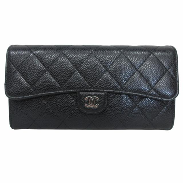 【中古】シャネル CHANEL A80758 長財布 マトラッセ キャビアスキン ココマーク 22番台 レザー 黒 ブラック ☆AA★