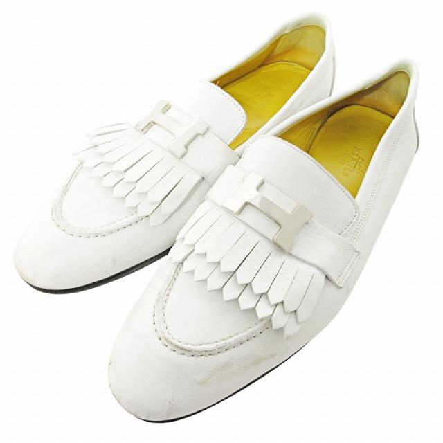 【中古】エルメス HERMES モカシン ロワイヤル コンスタンス ローファー H金具 レザー 37.5 24.5cm ホワイト 白