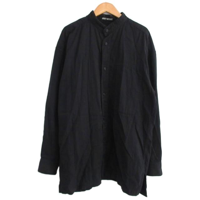 【中古】イッセイミヤケ 92SS 黒タグ ヴィンテージ アーカイブ バンドカラーシャツ 長袖 黒 ブラック L IBO80