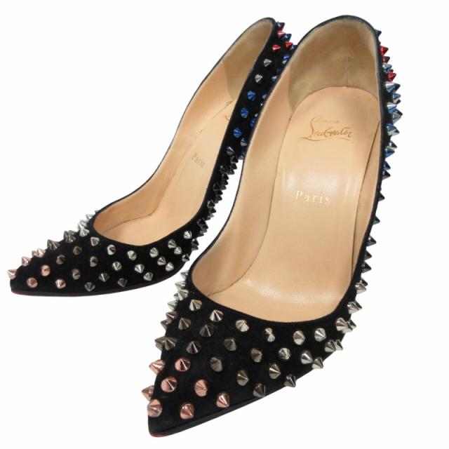 【中古】クリスチャンルブタン FOLLIES SPIKES 100 グラデーション スタッズ パンプス 黒 ブラック 38 IBO80