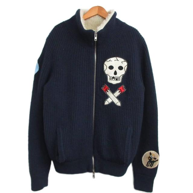 【中古】ハイドロゲン HYDROGEN カシミヤ混 ドライバーズニット セーター ボア 紺 ネイビー L IBO78 ☆AA★