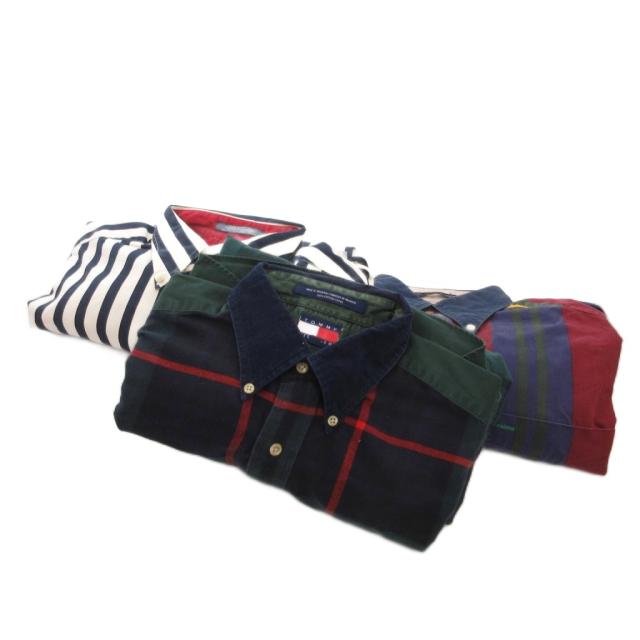 【中古】トミーヒルフィガー 90s ヴィンテージ BDシャツ ボタンダウン 長袖 オーバーサイズ M-L 緑 赤 白