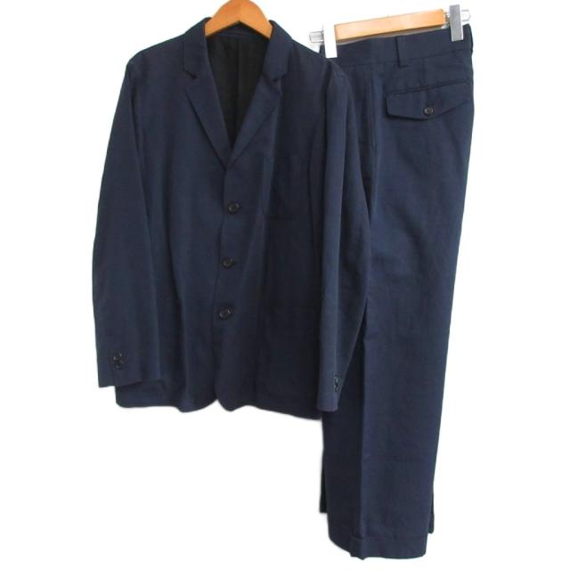 【中古】マーガレットハウエル コットンリネン セットアップ ジャケット&トラウザー 3B 本切羽 背抜き ネイビー S