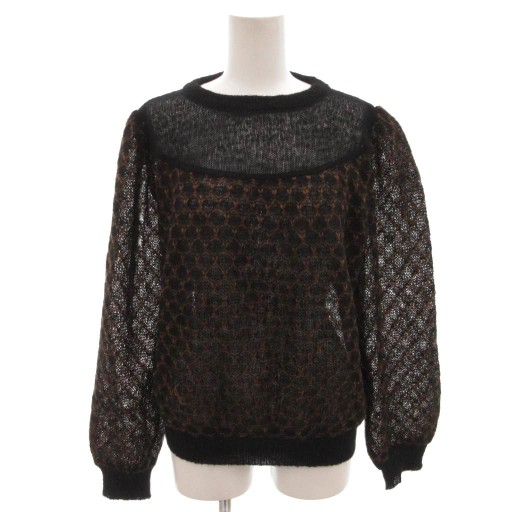 【中古】クリスチャンディオール ChristianDior 長袖 ニット セーター ウール 透かし編み M 黒 ブラック 総柄 IBO82