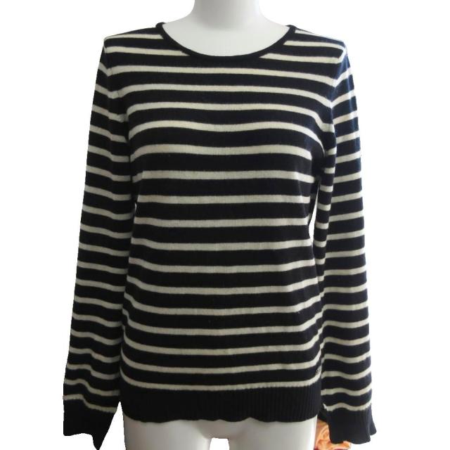 【中古】シャネル CHANEL 08A カシミヤ100％ ボーダー ニット セーター ココマーク P33571K00851 白 黒 38 IBO82