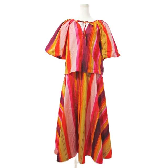 【中古】エムエスジーエム MSGM 美品 23SS 総柄 セットアップ 半袖 バルーン袖 ブラウス ロング スカート 36