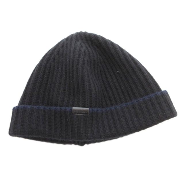 【中古】バーバリー ロンドン BURBERRY LONDON ニット帽 帽子 ビーニー カシミヤ 55-61 紺 ネイビー IBO82