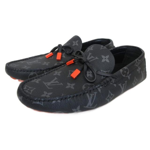 【中古】ルイヴィトン 極美品 LV ドライバー ローファー モノグラム エクリプス 1AAF2W ブラック M 6.5 ■MNK1