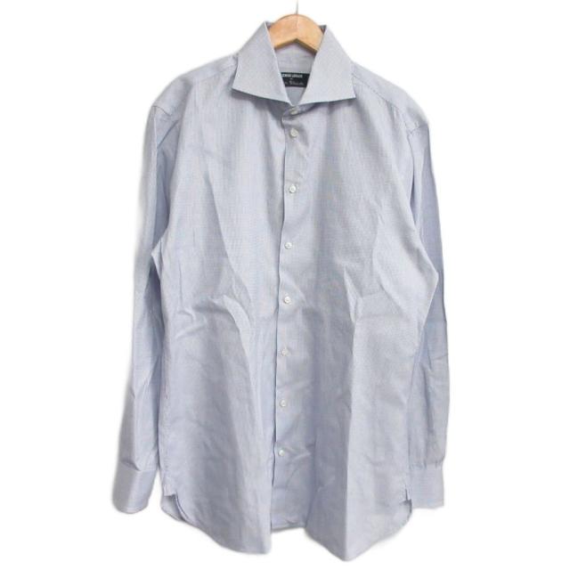 【中古】ジョルジオアルマーニ 美品 現行 オーダーメイド ドレスシャツ カッタウェイ 長袖 ブルー系 白 ホワイト 42