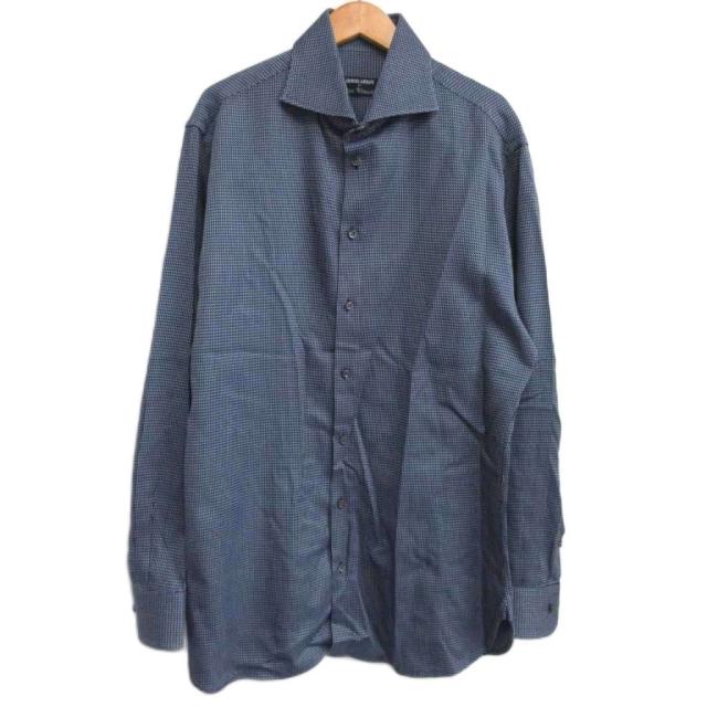 【中古】ジョルジオアルマーニ 美品 現行 黒タグ オーダーメイド ドレスシャツ カッタウェイ 長袖 紺 ネイビー 42