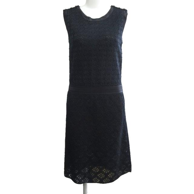 【中古】シャネル CHANEL 美品 13S ニットワンピース シルク ココマーク ボタン レース 34 約XS P45647 ■MNK1