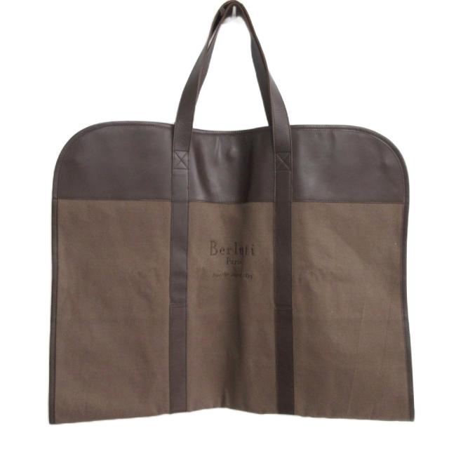 【中古】ベルルッティ Berluti ロゴ刺繍 ガーメントケース スーツカバー レザー 本革 コットン 茶 ブラウン IBO82
