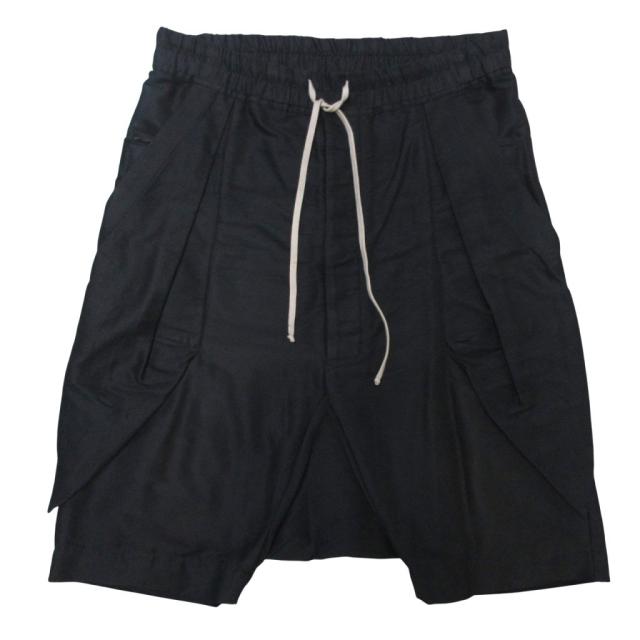 【中古】リックオウエンス Rick Owens 11SS 3Dポケットサルエルショーツ ハーフパンツ コットンシルク ブラック S