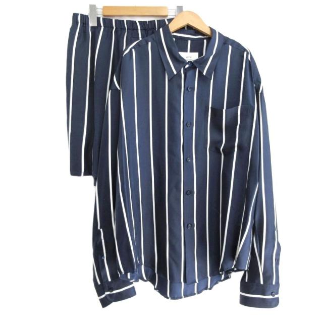 【中古】アミ アレクサンドル マテュッシ 美品 シルク セットアップ パジャマシャツ ストライプ ショートパンツ L