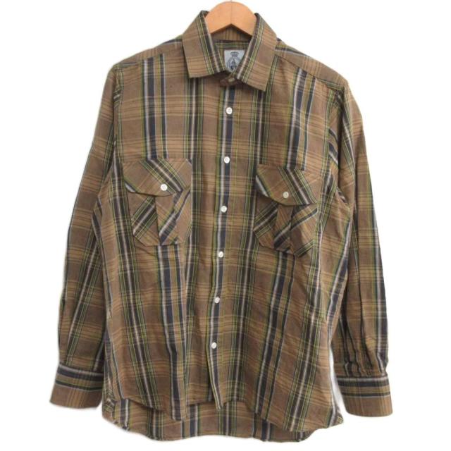 【中古】CORDINGS × BEAMS F 極美品 24SS コットンリネン チェック オーバーシャツ ヘンプ 長袖 ブラウン 15-38 M
