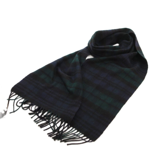 【中古】ジョンストンズオブエルガン スコットランドカシミヤ マフラー ストール グリーン ネイビー チェック柄 /FF