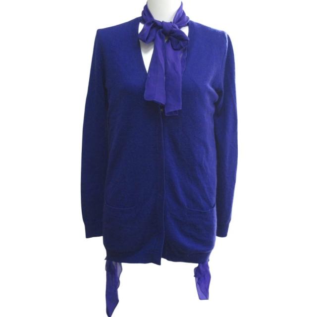 【中古】ボッテガヴェネタ BOTTEGA VENETA 希少 美品 カシミヤ シルクリボンカラー カーディガン パープル 40 IBO82