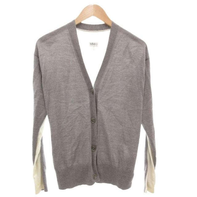 【中古】エムエムシックス メゾンマルジェラ MM6 19SS カーディガン XS Vネック 長袖 ニット グレー アイボリー